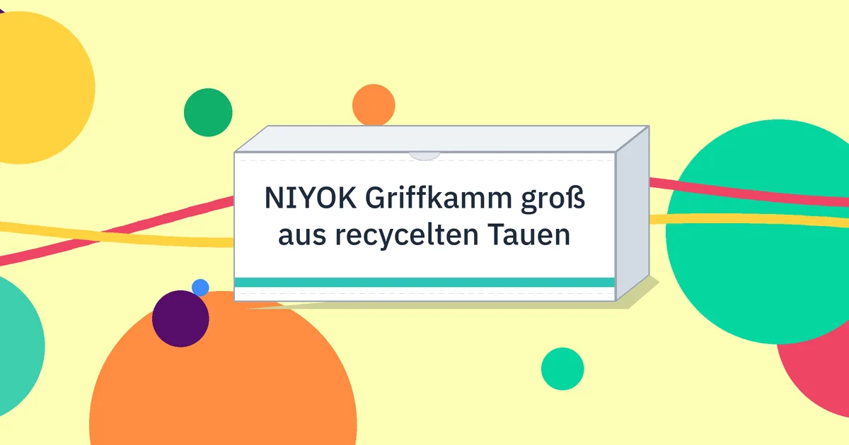 Symbolbild: Packung mit der Aufschrift NIYOK Griffkamm groß aus recycelten Tauen (PZN 20644780) – Verfügbarkeit und Bezug in Apotheken in Frankfurt am Main