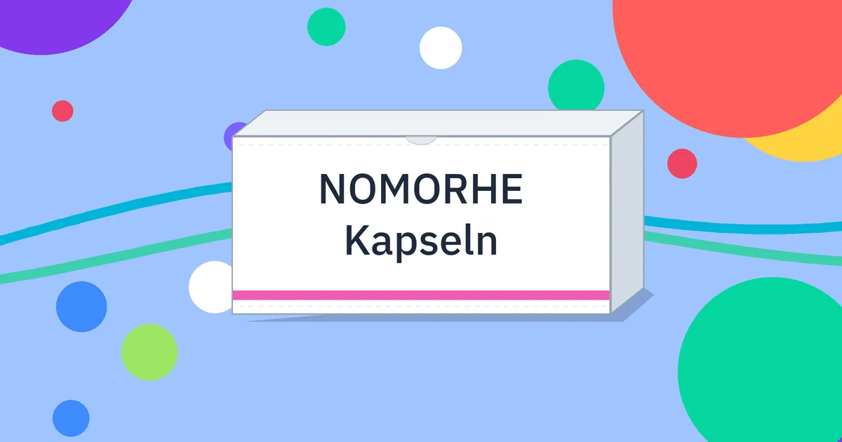 Symbolbild: Packung mit der Aufschrift NOMORHE Kapseln (PZN 00848598) – Verfügbarkeit und Bezug in Apotheken in Frankfurt am Main