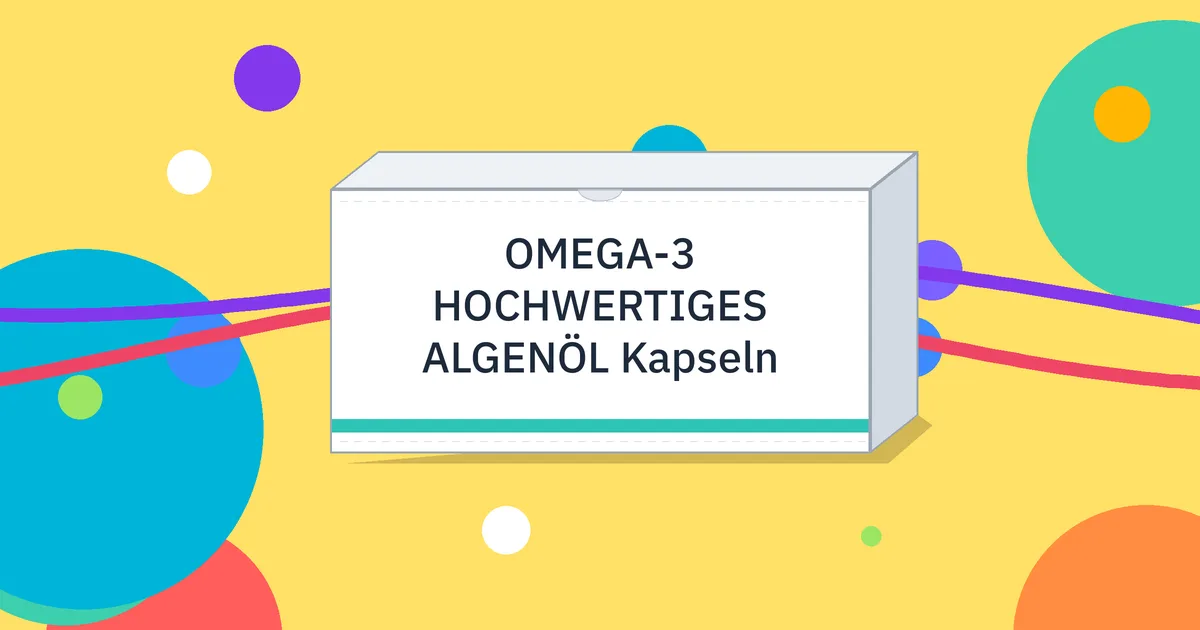 Symbolbild: Packung mit der Aufschrift OMEGA-3 HOCHWERTIGES ALGENÖL Kapseln (PZN 19268171) – Verfügbarkeit und Bezug in Apotheken in Frankfurt am Main