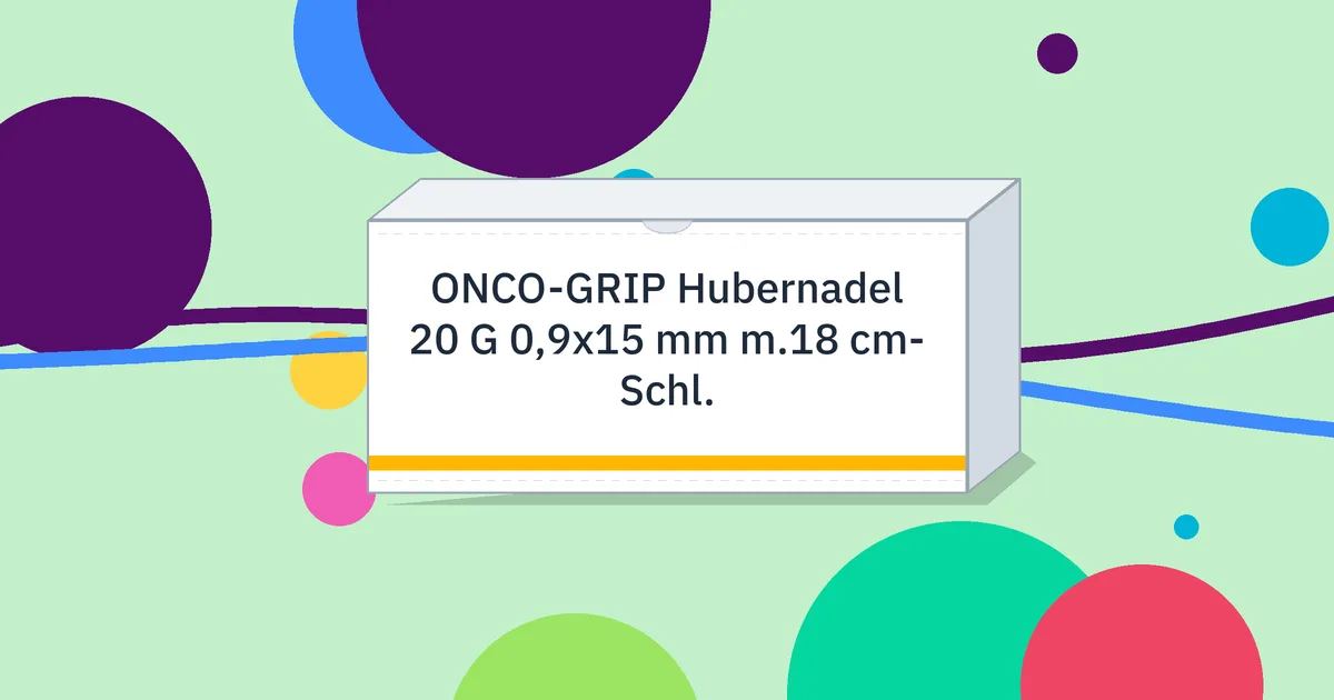 Symbolbild: Packung mit der Aufschrift ONCO-GRIP Hubernadel 20 G 0,9x15 mm m.18 cm-Schl. (PZN 05020071) – Verfügbarkeit und Bezug in Apotheken in Frankfurt am Main