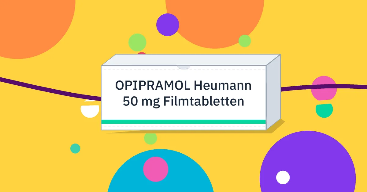 Symbolbild: Packung mit der Aufschrift OPIPRAMOL Heumann 50 mg Filmtabletten (PZN 09166570) – Verfügbarkeit und Bezug in Apotheken in Frankfurt am Main