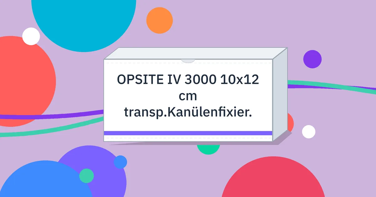 Symbolbild: Packung mit der Aufschrift OPSITE IV 3000 10x12 cm transp.Kanülenfixier. (PZN 03412329) – Verfügbarkeit und Bezug in Apotheken in Frankfurt am Main