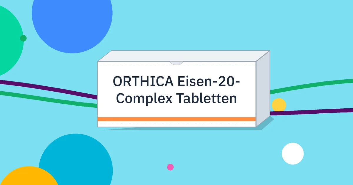 Symbolbild: Packung mit der Aufschrift ORTHICA Eisen-20-Complex Tabletten (PZN 18261907) – Verfügbarkeit und Bezug in Apotheken in Frankfurt am Main