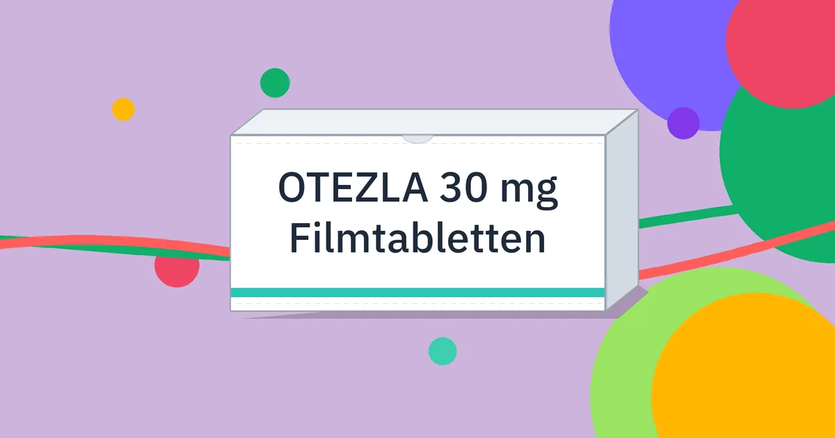 Symbolbild: Packung mit der Aufschrift OTEZLA 30 mg Filmtabletten (PZN 12868620) – Verfügbarkeit und Bezug in Apotheken in Frankfurt am Main