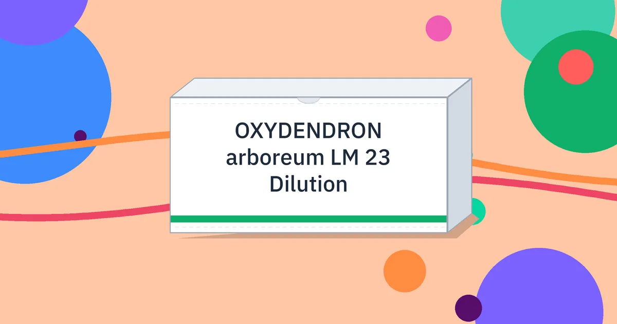 Symbolbild: Packung mit der Aufschrift OXYDENDRON arboreum LM 23 Dilution (PZN 13629538) – Verfügbarkeit und Bezug in Apotheken in Frankfurt am Main