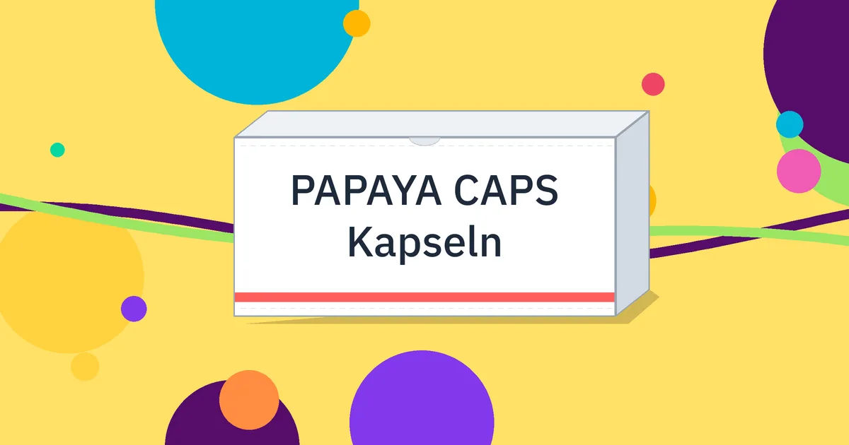 Symbolbild: Packung mit der Aufschrift PAPAYA CAPS Kapseln (PZN 00392299) – Verfügbarkeit und Bezug in Apotheken in Frankfurt am Main