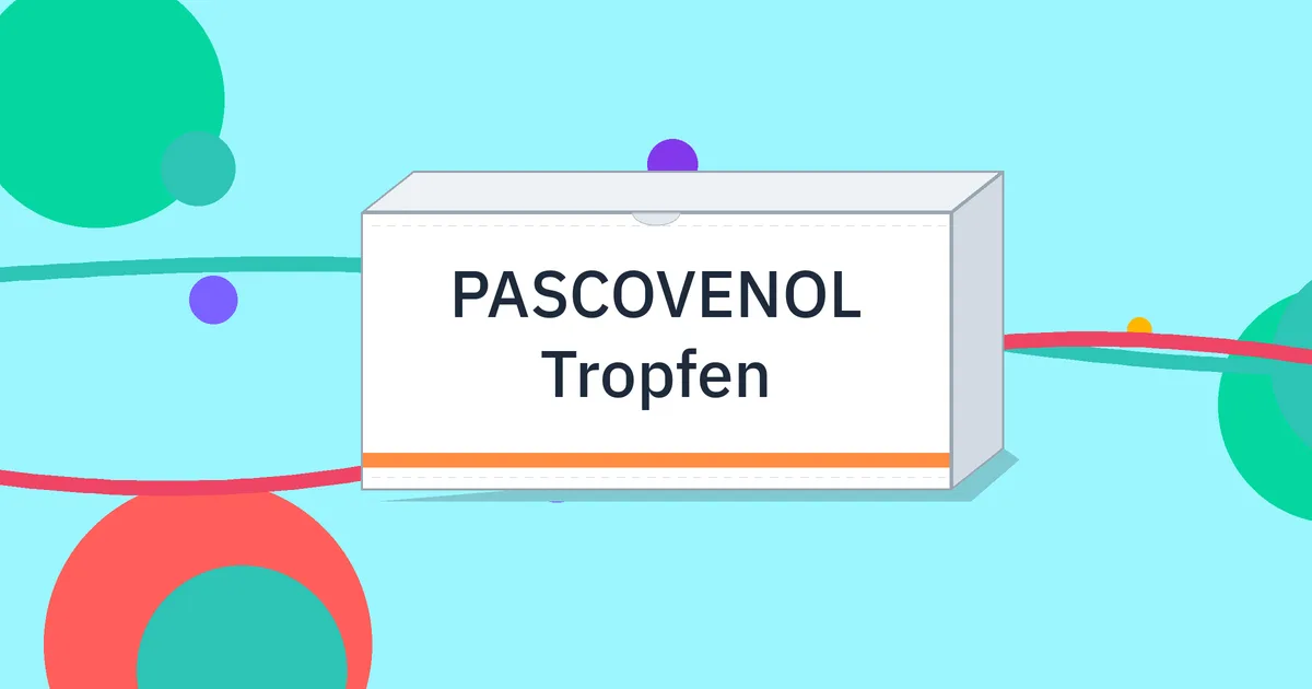 Symbolbild: Packung mit der Aufschrift PASCOVENOL Tropfen (PZN 18186146) – Verfügbarkeit und Bezug in Apotheken in Frankfurt am Main