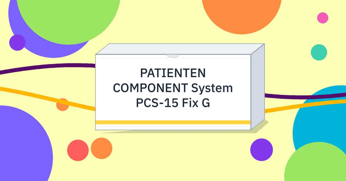 Symbolbild: Packung mit der Aufschrift PATIENTEN COMPONENT System PCS-15 Fix G (PZN 05354665) – Verfügbarkeit und Bezug in Apotheken in Frankfurt am Main
