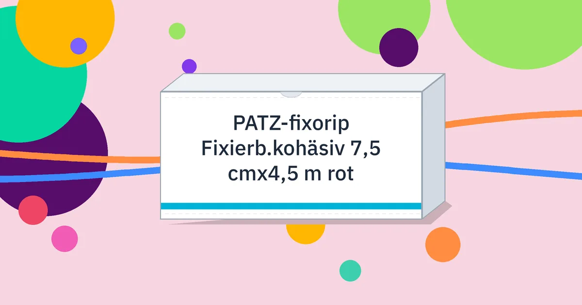 Symbolbild: Packung mit der Aufschrift PATZ-fixorip Fixierb.kohäsiv 7,5 cmx4,5 m rot (PZN 10786898) – Verfügbarkeit und Bezug in Apotheken in Frankfurt am Main