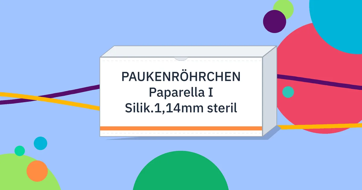 Symbolbild: Packung mit der Aufschrift PAUKENRÖHRCHEN Paparella I Silik.1,14mm steril (PZN 18355100) – Verfügbarkeit und Bezug in Apotheken in Frankfurt am Main