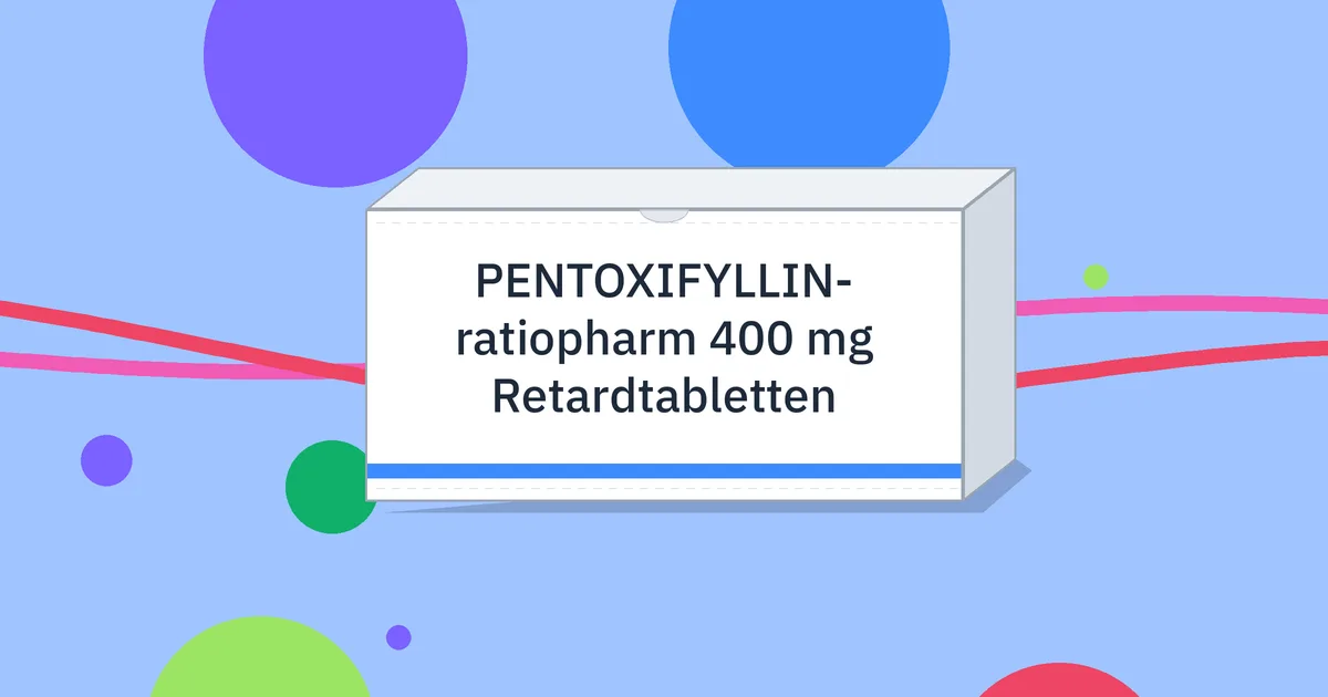 Symbolbild: Packung mit der Aufschrift PENTOXIFYLLIN-ratiopharm 400 mg Retardtabletten (PZN 03115494) – Verfügbarkeit und Bezug in Apotheken in Frankfurt am Main