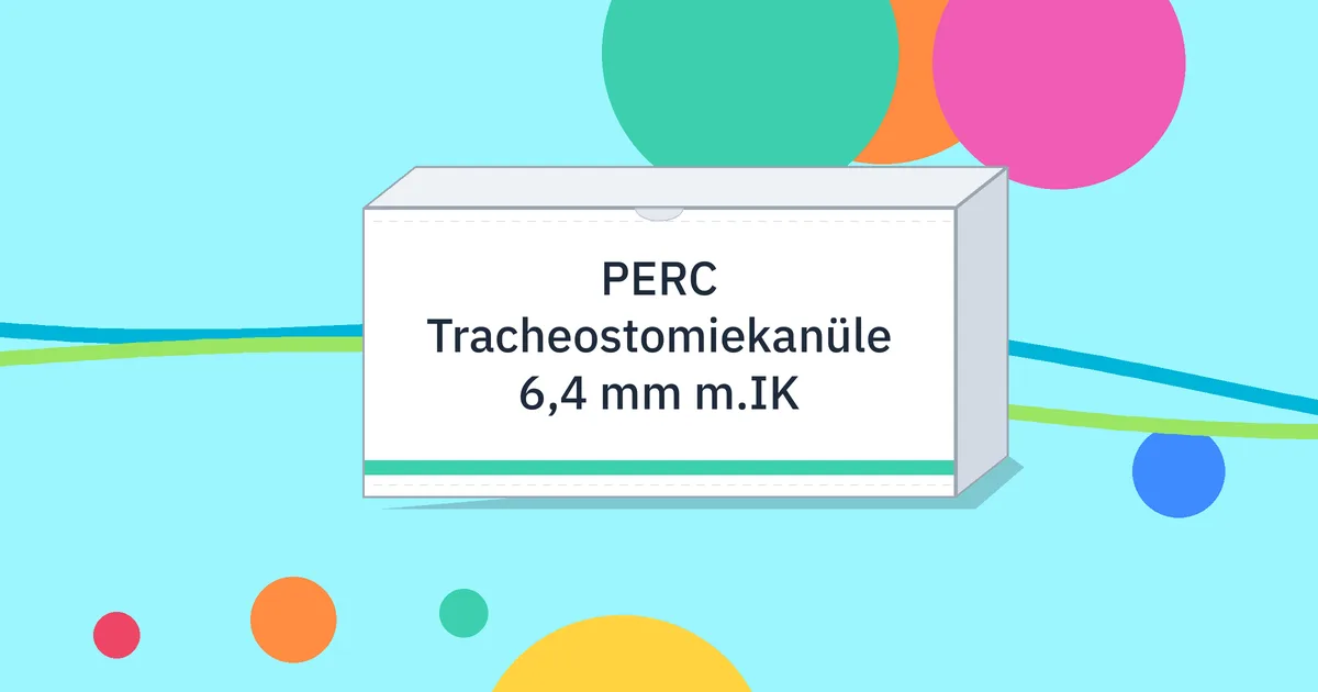 Symbolbild: Packung mit der Aufschrift PERC Tracheostomiekanüle 6,4 mm m.IK (PZN 06586314) – Verfügbarkeit und Bezug in Apotheken in Frankfurt am Main