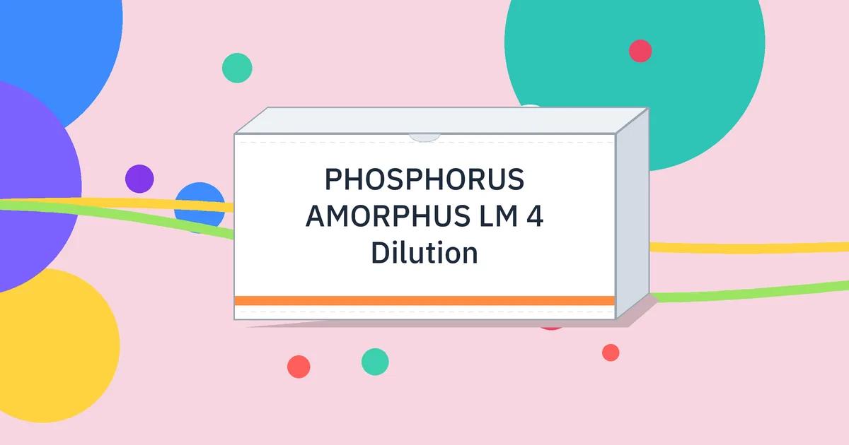 Symbolbild: Packung mit der Aufschrift PHOSPHORUS AMORPHUS LM 4 Dilution (PZN 13034325) – Verfügbarkeit und Bezug in Apotheken in Frankfurt am Main