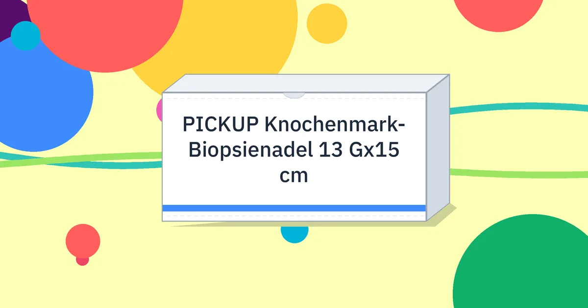 Symbolbild: Packung mit der Aufschrift PICKUP Knochenmark-Biopsienadel 13 Gx15 cm (PZN 19276302) – Verfügbarkeit und Bezug in Apotheken in Frankfurt am Main