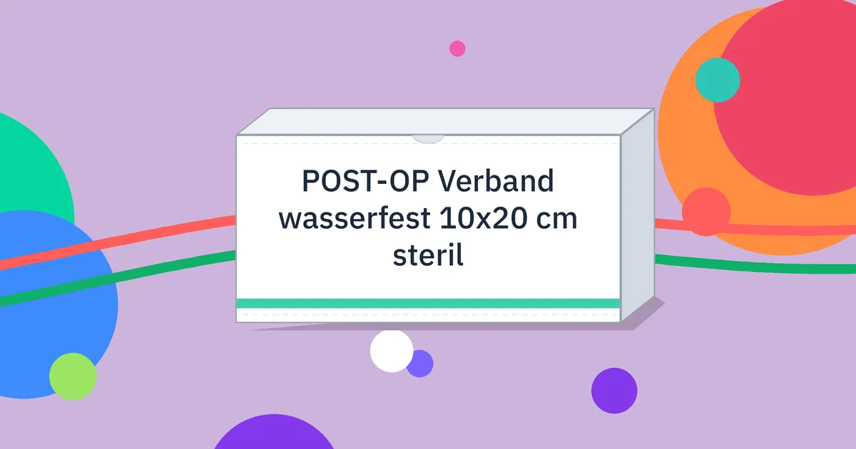 Symbolbild: Packung mit der Aufschrift POST-OP Verband wasserfest 10x20 cm steril (PZN 17562452) – Verfügbarkeit und Bezug in Apotheken in Frankfurt am Main