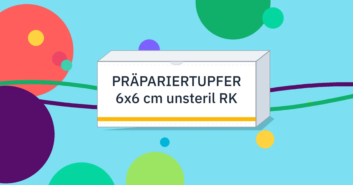 Symbolbild: Packung mit der Aufschrift PRÄPARIERTUPFER 6x6 cm unsteril RK (PZN 01363839) – Verfügbarkeit und Bezug in Apotheken in Frankfurt am Main