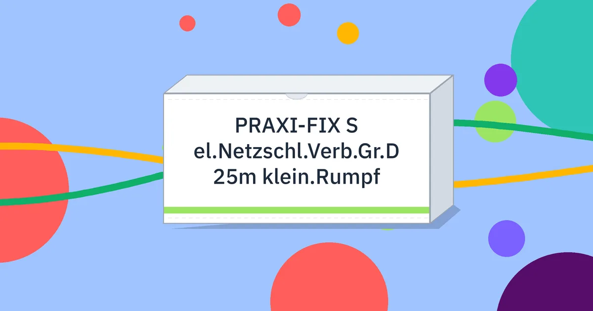 Symbolbild: Packung mit der Aufschrift PRAXI-FIX S el.Netzschl.Verb.Gr.D 25m klein.Rumpf (PZN 12825711) – Verfügbarkeit und Bezug in Apotheken in Frankfurt am Main