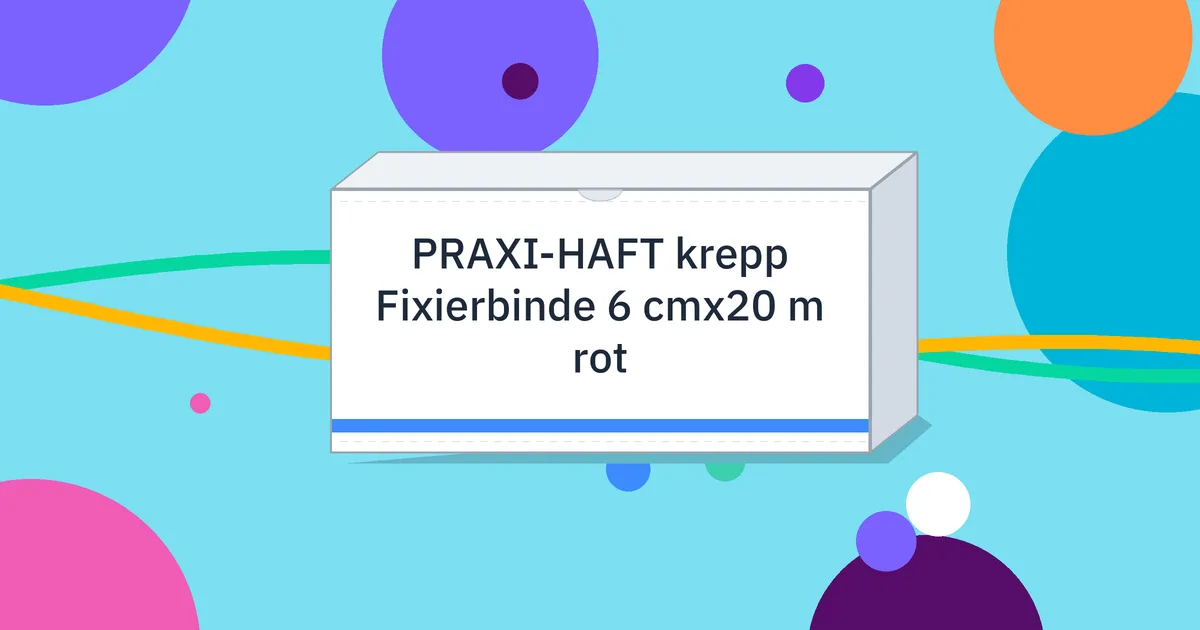Symbolbild: Packung mit der Aufschrift PRAXI-HAFT krepp Fixierbinde 6 cmx20 m rot (PZN 12826395) – Verfügbarkeit und Bezug in Apotheken in Frankfurt am Main