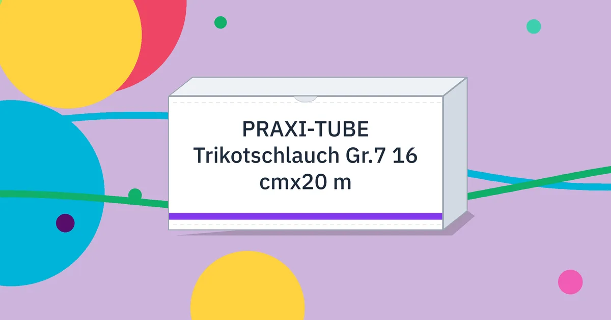 Symbolbild: Packung mit der Aufschrift PRAXI-TUBE Trikotschlauch Gr.7 16 cmx20 m (PZN 12828106) – Verfügbarkeit und Bezug in Apotheken in Frankfurt am Main