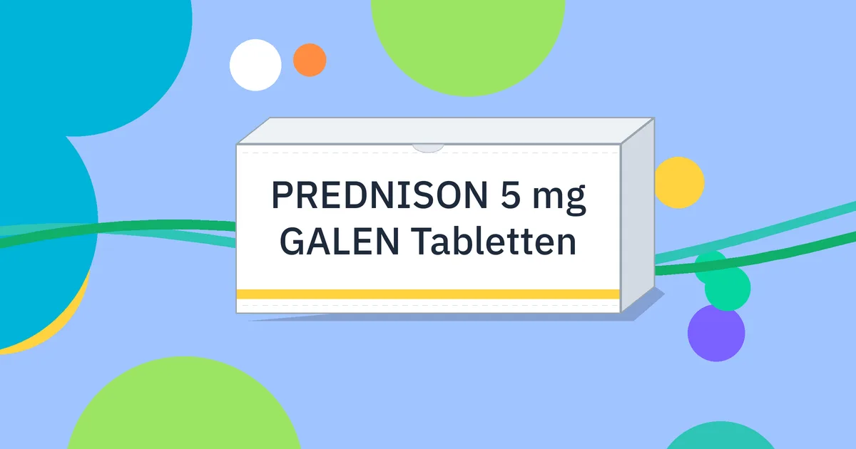 Symbolbild: Packung mit der Aufschrift PREDNISON 5 mg GALEN Tabletten (PZN 00745875) – Verfügbarkeit und Bezug in Apotheken in Frankfurt am Main