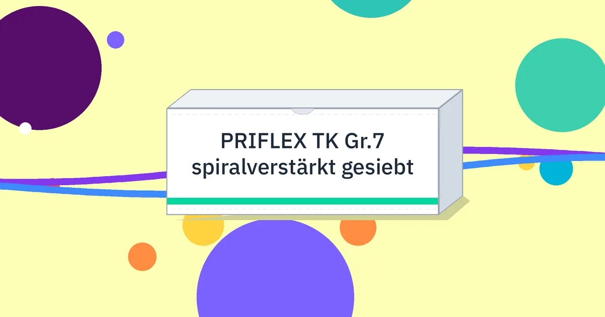 Symbolbild: Packung mit der Aufschrift PRIFLEX TK Gr.7 spiralverstärkt gesiebt (PZN 10287497) – Verfügbarkeit und Bezug in Apotheken in Frankfurt am Main