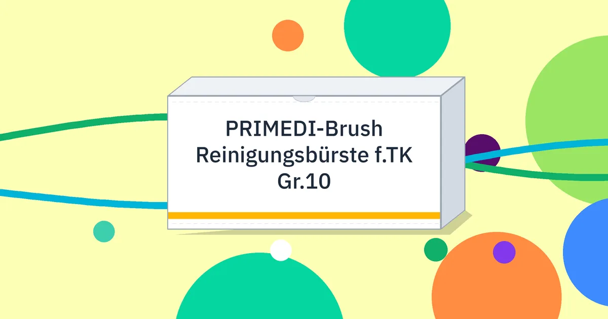 Symbolbild: Packung mit der Aufschrift PRIMEDI-Brush Reinigungsbürste f.TK Gr.10 (PZN 19998840) – Verfügbarkeit und Bezug in Apotheken in Frankfurt am Main