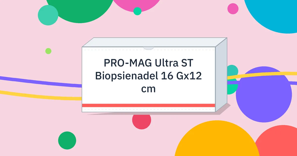 Symbolbild: Packung mit der Aufschrift PRO-MAG Ultra ST Biopsienadel 16 Gx12 cm (PZN 06768943) – Verfügbarkeit und Bezug in Apotheken in Frankfurt am Main