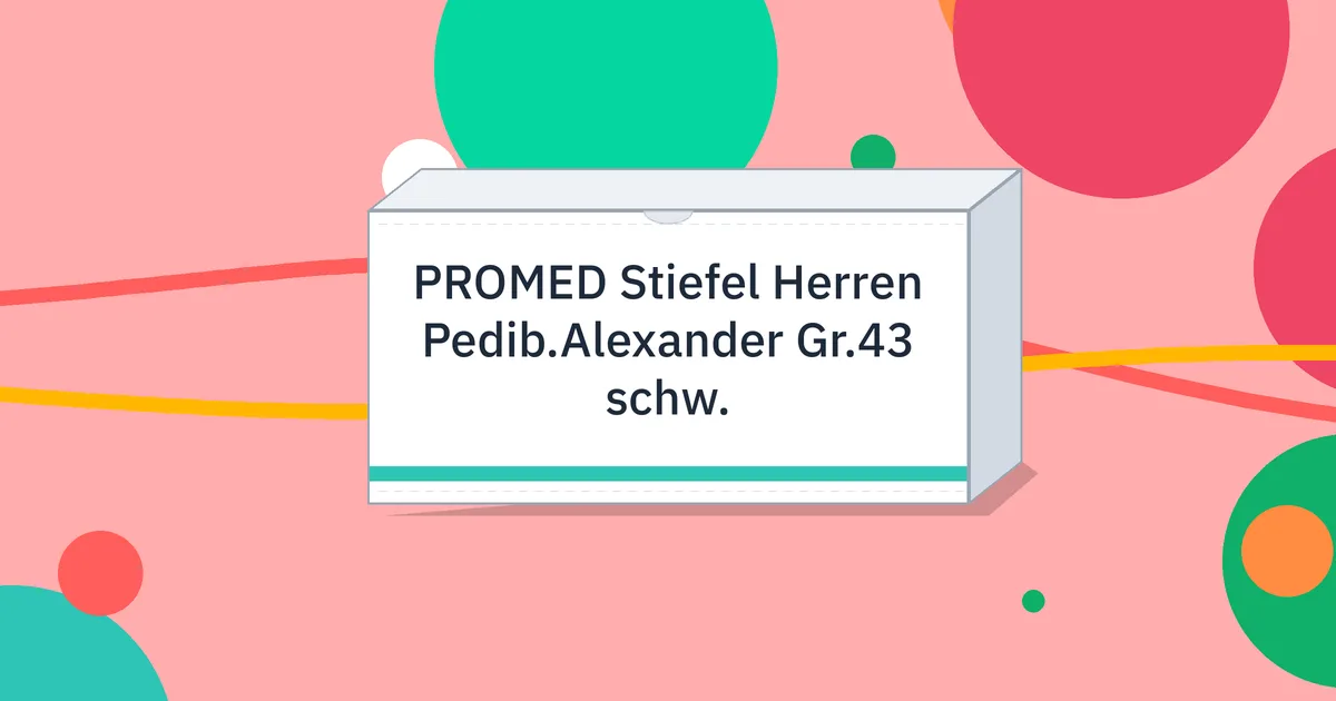 Symbolbild: Packung mit der Aufschrift PROMED Stiefel Herren Pedib.Alexander Gr.43 schw. (PZN 11710302) – Verfügbarkeit und Bezug in Apotheken in Frankfurt am Main