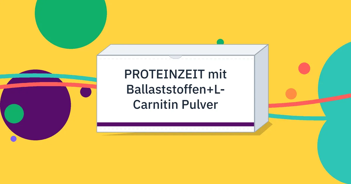 Symbolbild: Packung mit der Aufschrift PROTEINZEIT mit Ballaststoffen+L-Carnitin Pulver (PZN 19960375) – Verfügbarkeit und Bezug in Apotheken in Frankfurt am Main