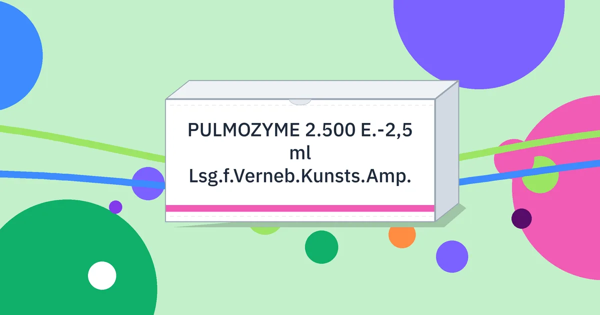 Symbolbild: Packung mit der Aufschrift PULMOZYME 2.500 E.-2,5 ml Lsg.f.Verneb.Kunsts.Amp. (PZN 14063493) – Verfügbarkeit und Bezug in Apotheken in Frankfurt am Main