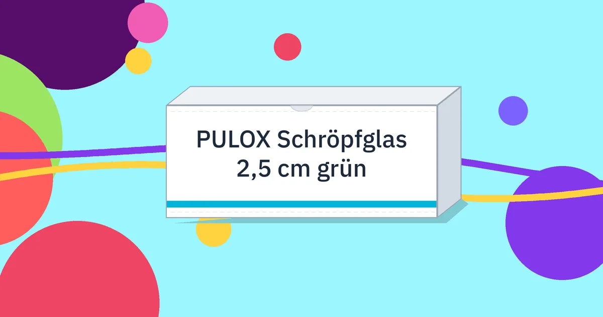 Symbolbild: Packung mit der Aufschrift PULOX Schröpfglas 2,5 cm grün (PZN 11676137) – Verfügbarkeit und Bezug in Apotheken in Frankfurt am Main