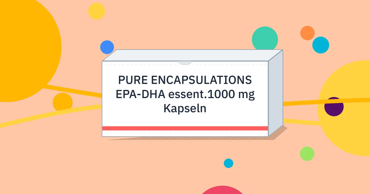 Symbolbild: Packung mit der Aufschrift PURE ENCAPSULATIONS EPA-DHA essent.1000 mg Kapseln (PZN 05134805) – Verfügbarkeit und Bezug in Apotheken in Frankfurt am Main
