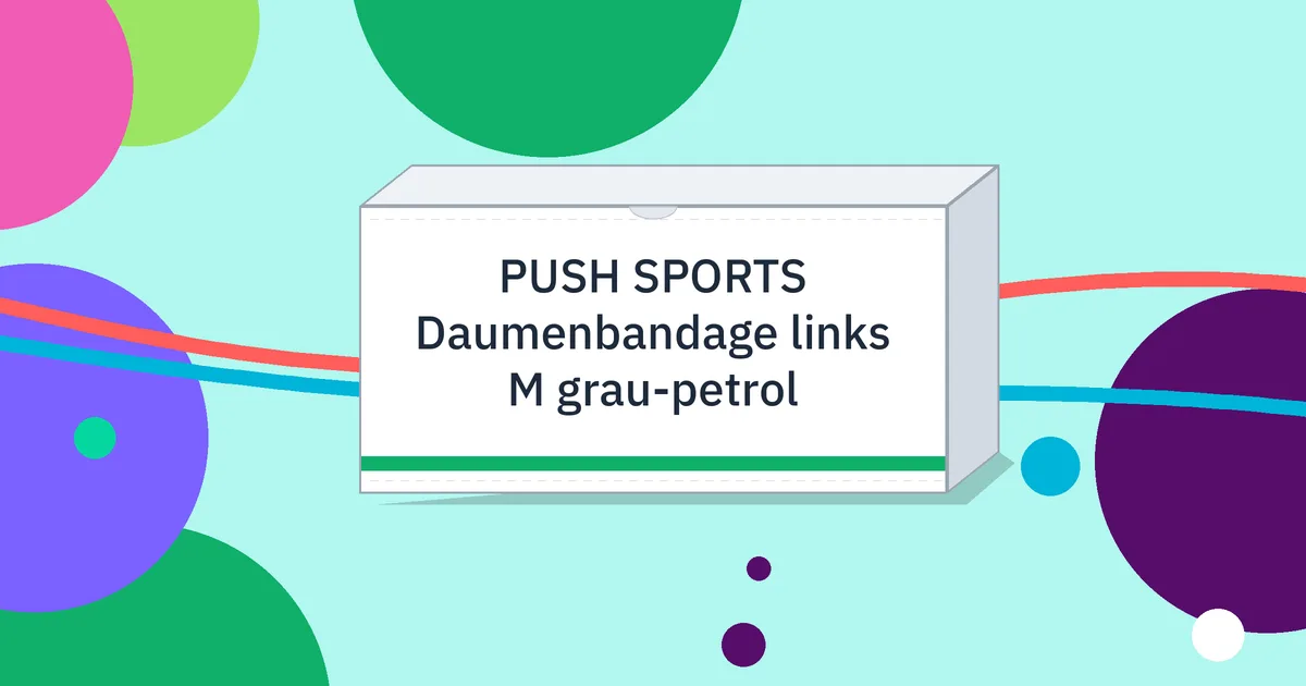 Symbolbild: Packung mit der Aufschrift PUSH SPORTS Daumenbandage links M grau-petrol (PZN 13821767) – Verfügbarkeit und Bezug in Apotheken in Frankfurt am Main