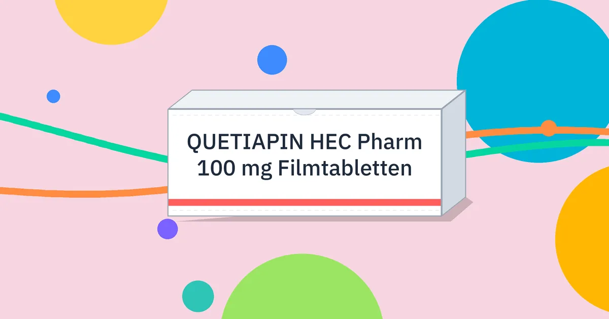 Symbolbild: Packung mit der Aufschrift QUETIAPIN HEC Pharm 100 mg Filmtabletten (PZN 20523059) – Verfügbarkeit und Bezug in Apotheken in Frankfurt am Main