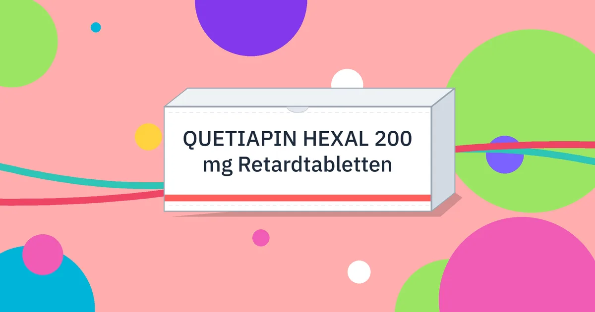 Symbolbild: Packung mit der Aufschrift QUETIAPIN HEXAL 200 mg Retardtabletten (PZN 09637673) – Verfügbarkeit und Bezug in Apotheken in Frankfurt am Main