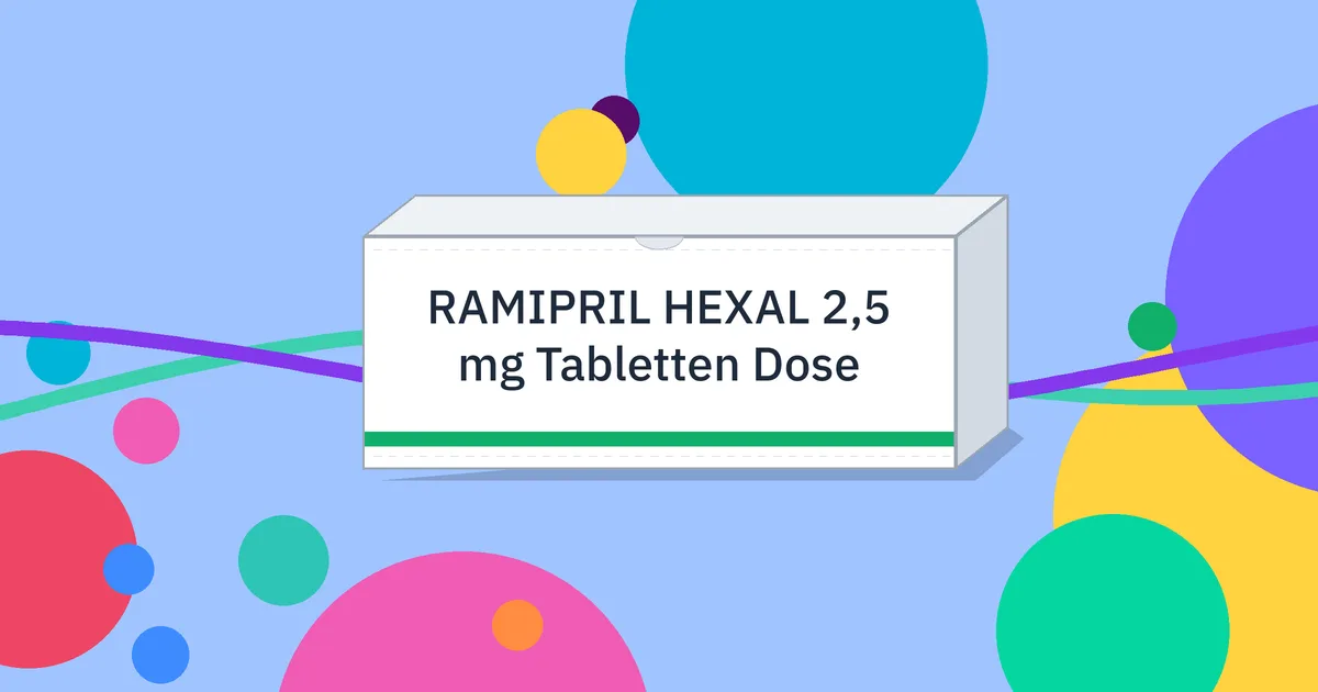 Symbolbild: Packung mit der Aufschrift RAMIPRIL HEXAL 2,5 mg Tabletten Dose (PZN 17420947) – Verfügbarkeit und Bezug in Apotheken in Frankfurt am Main