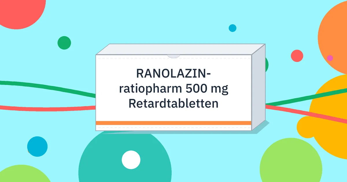 Symbolbild: Packung mit der Aufschrift RANOLAZIN-ratiopharm 500 mg Retardtabletten (PZN 19114462) – Verfügbarkeit und Bezug in Apotheken in Frankfurt am Main
