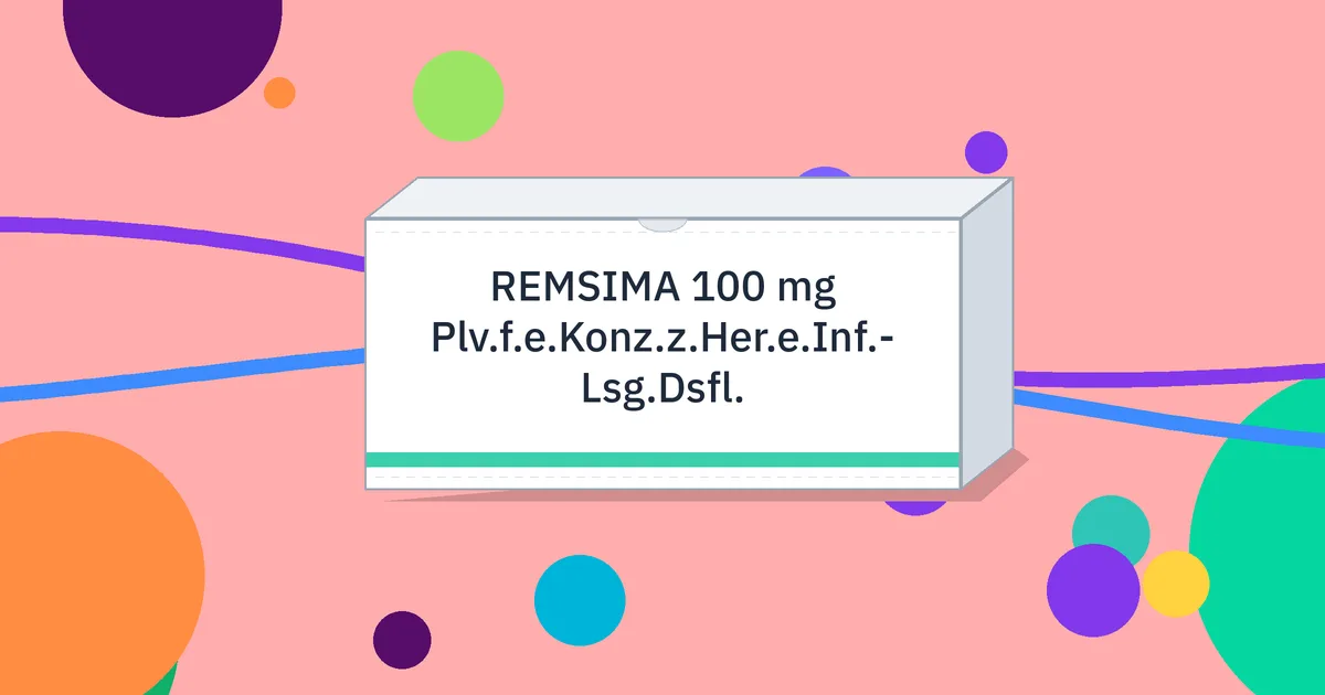 Symbolbild: Packung mit der Aufschrift REMSIMA 100 mg Plv.f.e.Konz.z.Her.e.Inf.-Lsg.Dsfl. (PZN 18062332) – Verfügbarkeit und Bezug in Apotheken in Frankfurt am Main