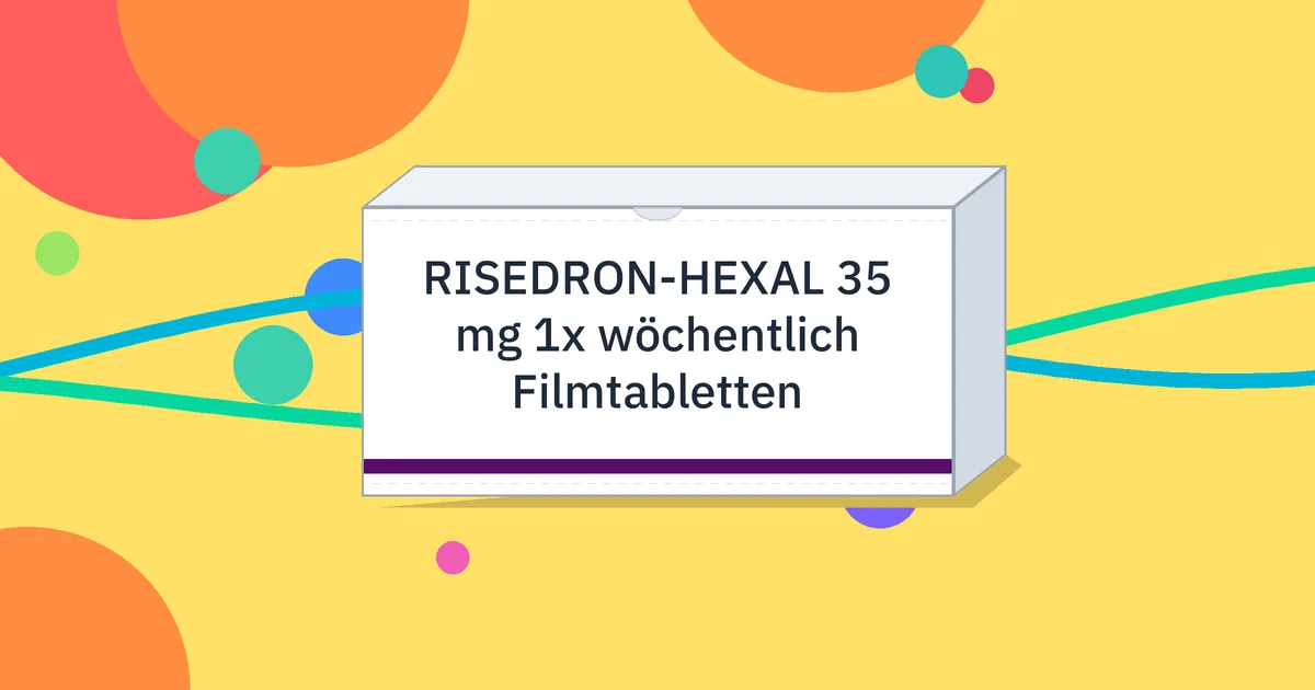 Symbolbild: Packung mit der Aufschrift RISEDRON-HEXAL 35 mg 1x wöchentlich Filmtabletten (PZN 06907333) – Verfügbarkeit und Bezug in Apotheken in Frankfurt am Main