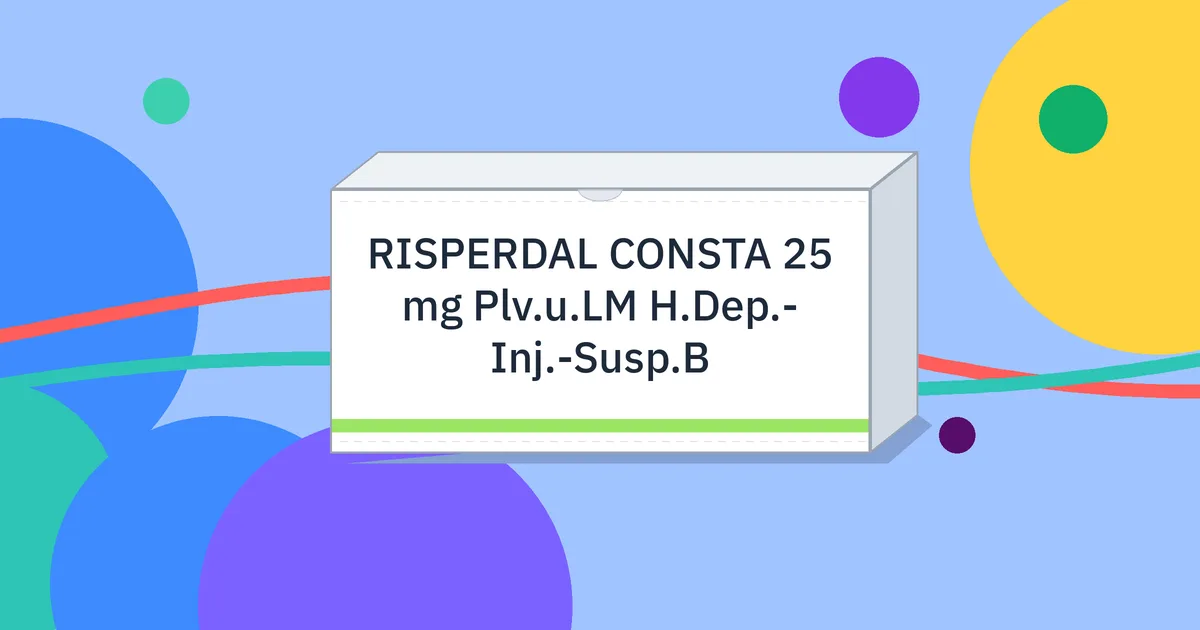 Symbolbild: Packung mit der Aufschrift RISPERDAL CONSTA 25 mg Plv.u.LM H.Dep.-Inj.-Susp.B (PZN 09780063) – Verfügbarkeit und Bezug in Apotheken in Frankfurt am Main
