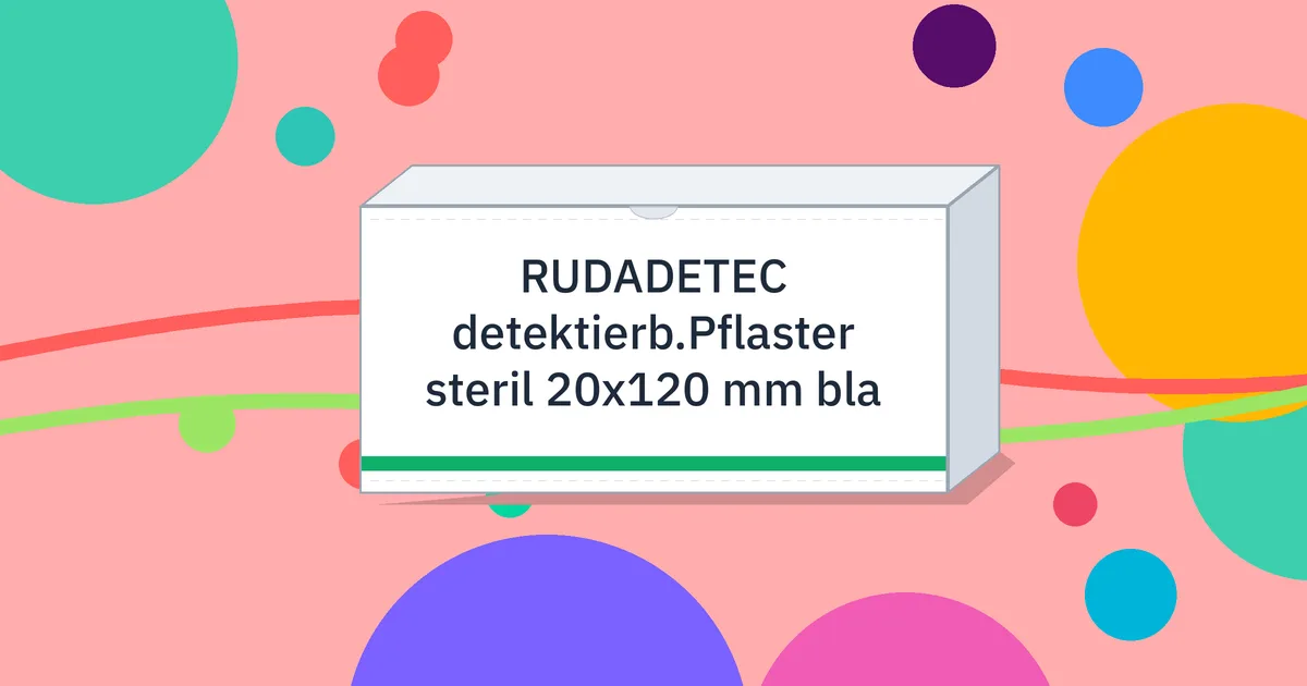 Symbolbild: Packung mit der Aufschrift RUDADETEC detektierb.Pflaster steril 20x120 mm bla (PZN 13353562) – Verfügbarkeit und Bezug in Apotheken in Frankfurt am Main