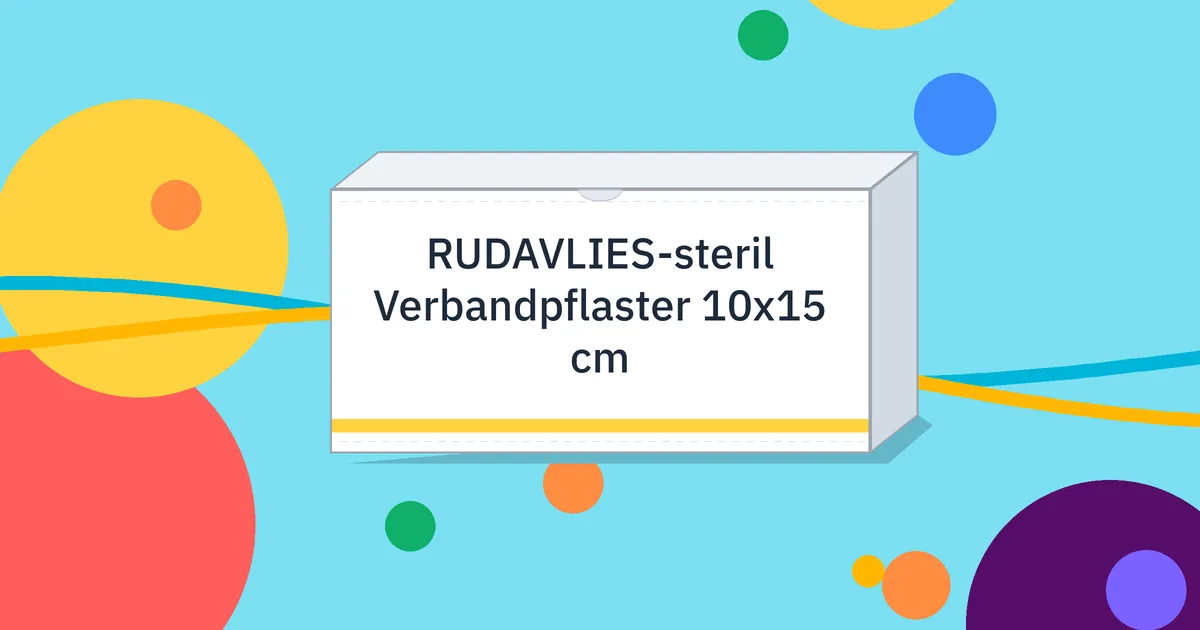 Symbolbild: Packung mit der Aufschrift RUDAVLIES-steril Verbandpflaster 10x15 cm (PZN 13706977) – Verfügbarkeit und Bezug in Apotheken in Frankfurt am Main