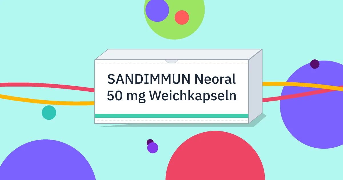 Symbolbild: Packung mit der Aufschrift SANDIMMUN Neoral 50 mg Weichkapseln (PZN 05392387) – Verfügbarkeit und Bezug in Apotheken in Frankfurt am Main