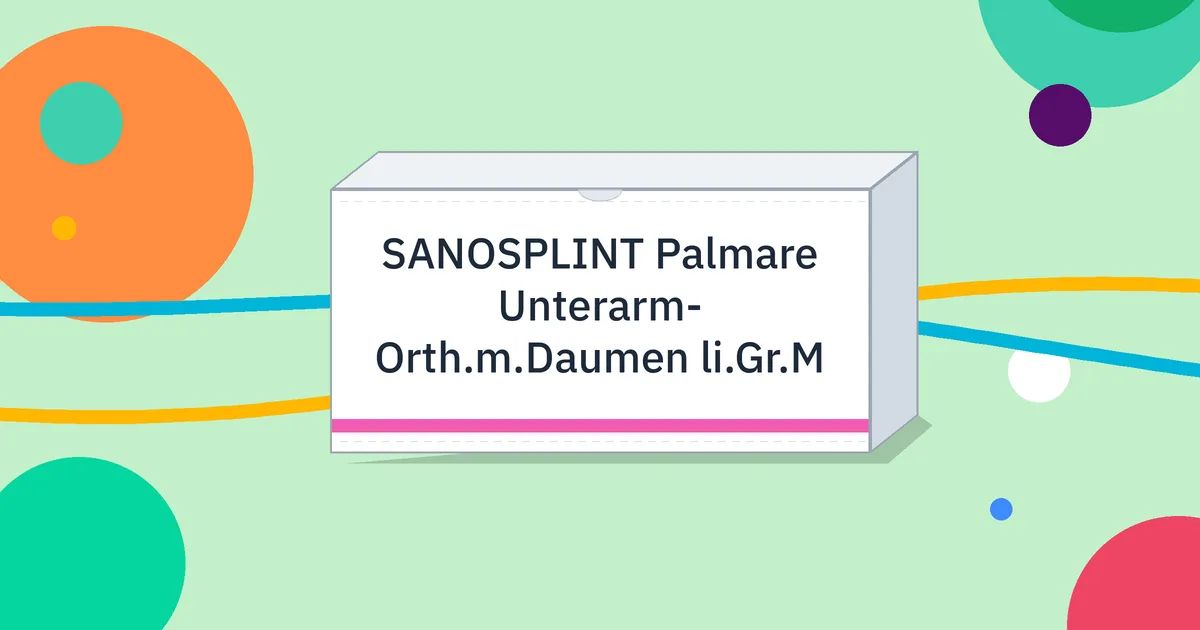 Symbolbild: Packung mit der Aufschrift SANOSPLINT Palmare Unterarm-Orth.m.Daumen li.Gr.M (PZN 11281485) – Verfügbarkeit und Bezug in Apotheken in Frankfurt am Main