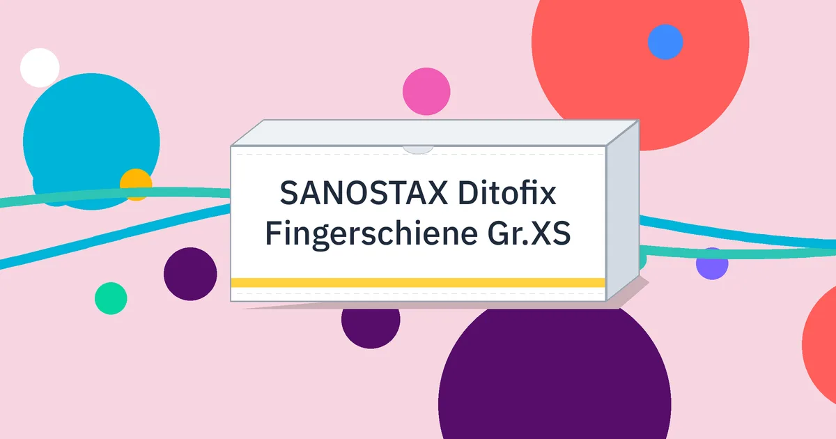 Symbolbild: Packung mit der Aufschrift SANOSTAX Ditofix Fingerschiene Gr.XS (PZN 11604623) – Verfügbarkeit und Bezug in Apotheken in Frankfurt am Main