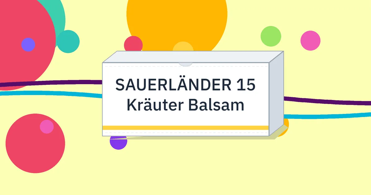 Symbolbild: Packung mit der Aufschrift SAUERLÄNDER 15 Kräuter Balsam (PZN 07632720) – Verfügbarkeit und Bezug in Apotheken in Frankfurt am Main