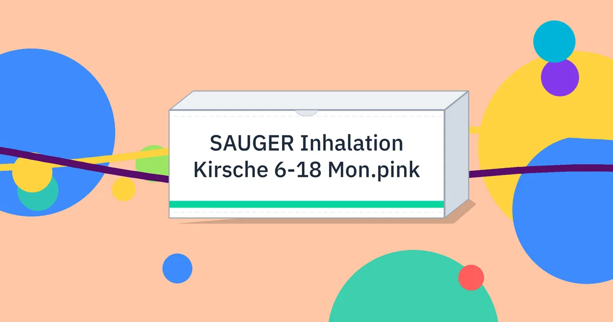 Symbolbild: Packung mit der Aufschrift SAUGER Inhalation Kirsche 6-18 Mon.pink (PZN 00425165) – Verfügbarkeit und Bezug in Apotheken in Frankfurt am Main