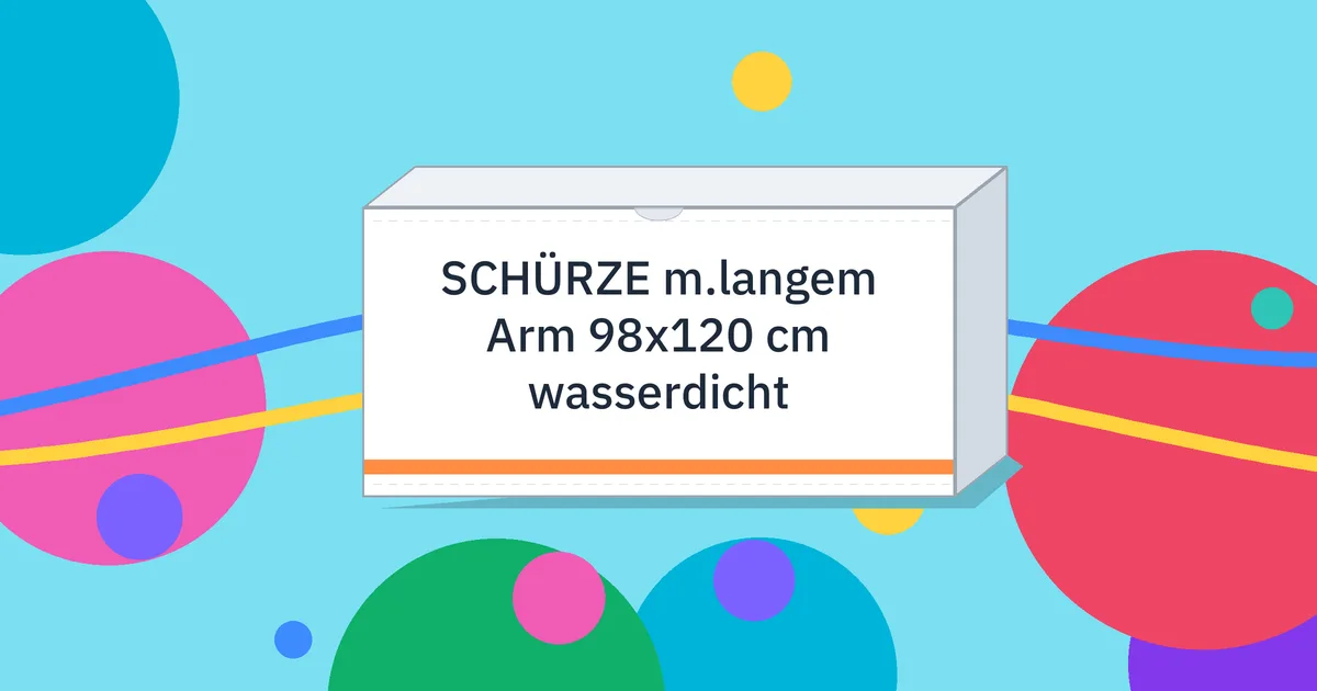 Symbolbild: Packung mit der Aufschrift SCHÜRZE m.langem Arm 98x120 cm wasserdicht (PZN 00467784) – Verfügbarkeit und Bezug in Apotheken in Frankfurt am Main