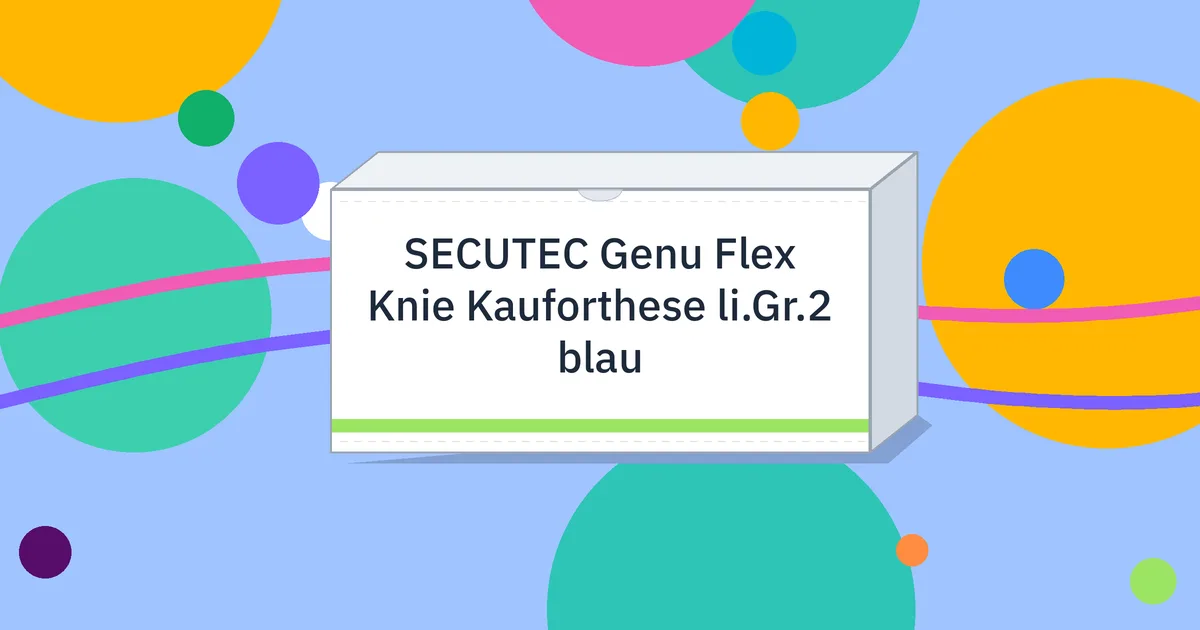 Symbolbild: Packung mit der Aufschrift SECUTEC Genu Flex Knie Kauforthese li.Gr.2 blau (PZN 18911334) – Verfügbarkeit und Bezug in Apotheken in Frankfurt am Main