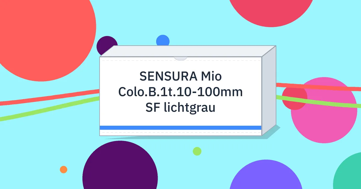 Symbolbild: Packung mit der Aufschrift SENSURA Mio Colo.B.1t.10-100mm SF lichtgrau (PZN 19230843) – Verfügbarkeit und Bezug in Apotheken in Frankfurt am Main